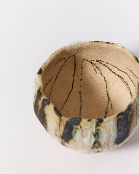 Marian Fox — Small Pinch Pot, White and Bronze Lines | SHOP@Craft