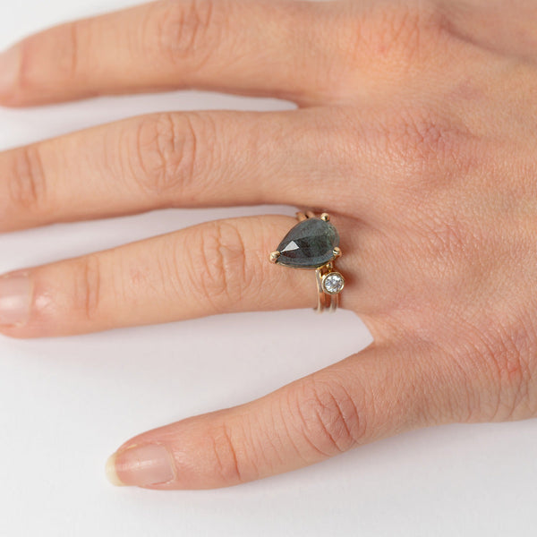 Shimara Carlow— Pear Aquamarine Ring Stack with White Diamond in 9ct ...